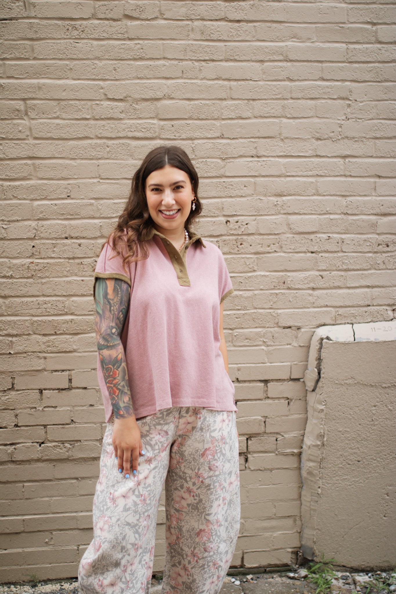 Meredith Vintage Fade Polo Top | Pink – Windy Nest
