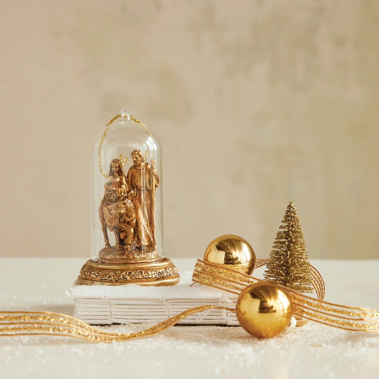 Antique Gold Holy Family Cloche Ornament with LED Light – Windy Nest